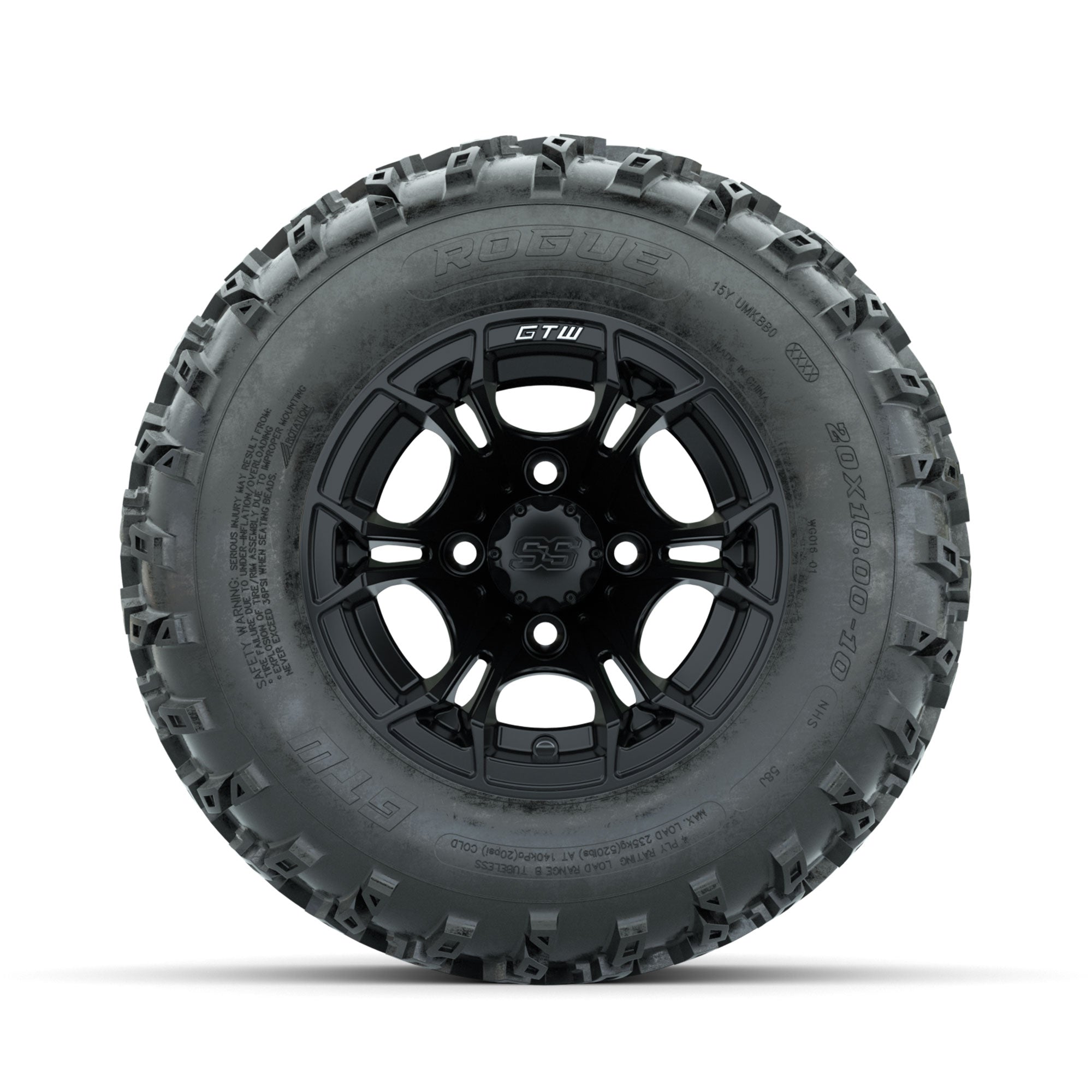 GTW Spyder Matte Black 10 in Wheels with 20x10.00-10 Rogue All Terrain ...